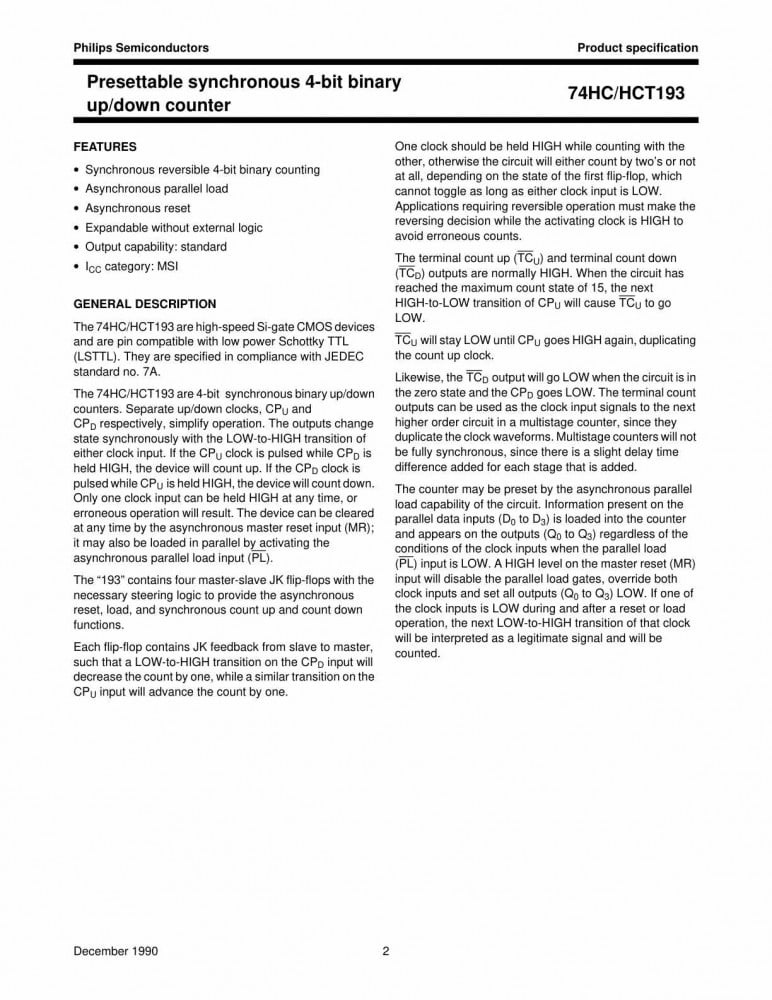 74HCT193D datasheet page 2