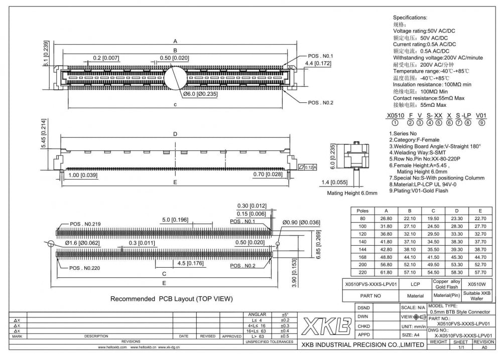 X0510FVS-100AS-LPV01 technical drawing page