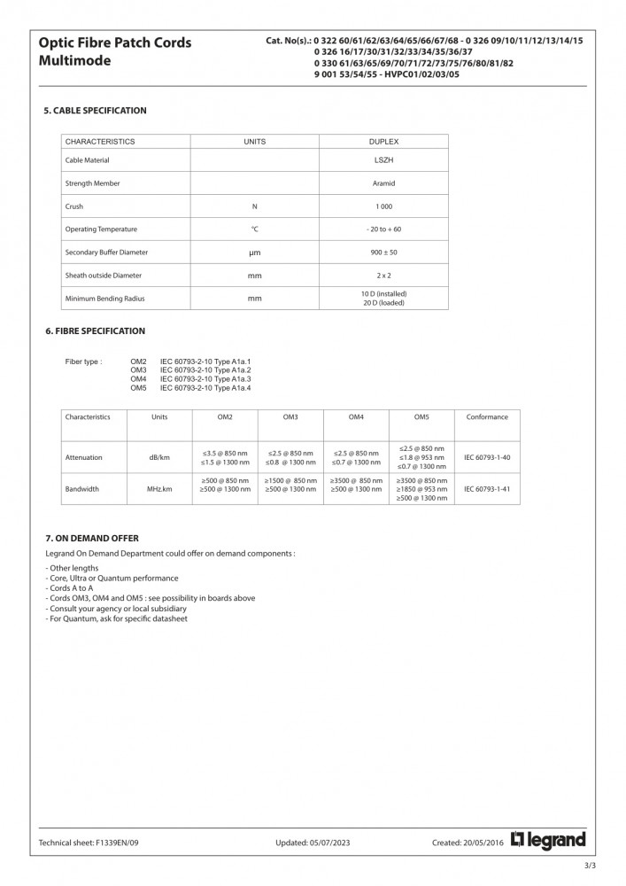 Legrand multimode fibre patch cord technical document, page 3
