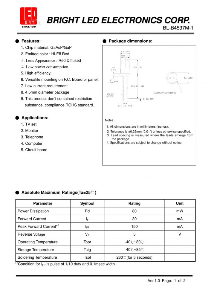 BL-B4537M-1 product datasheet page 1