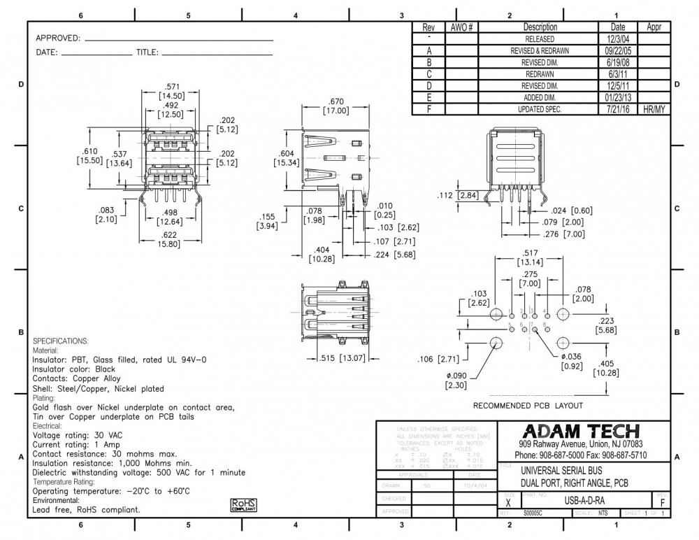 ADAM TECH USB-A-D-RA technical drawing
