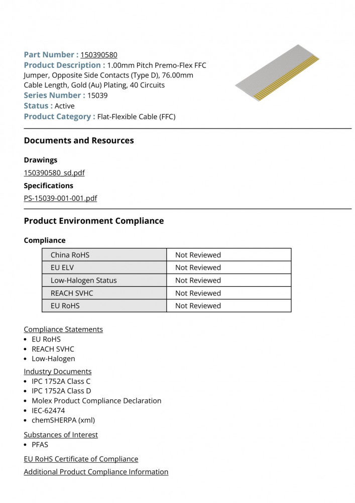 MOLEX 1.00 mm pitch FFC family specification, page 1