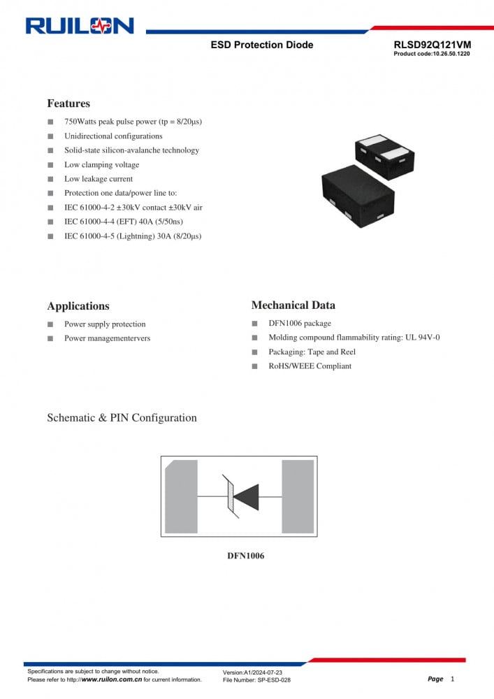 RLSD92Q121VM datasheet page 1