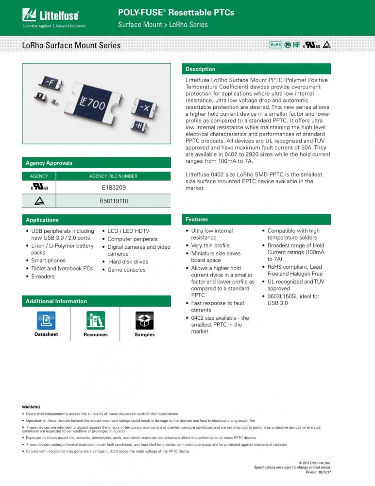 Littelfuse LoRho datasheet page 1