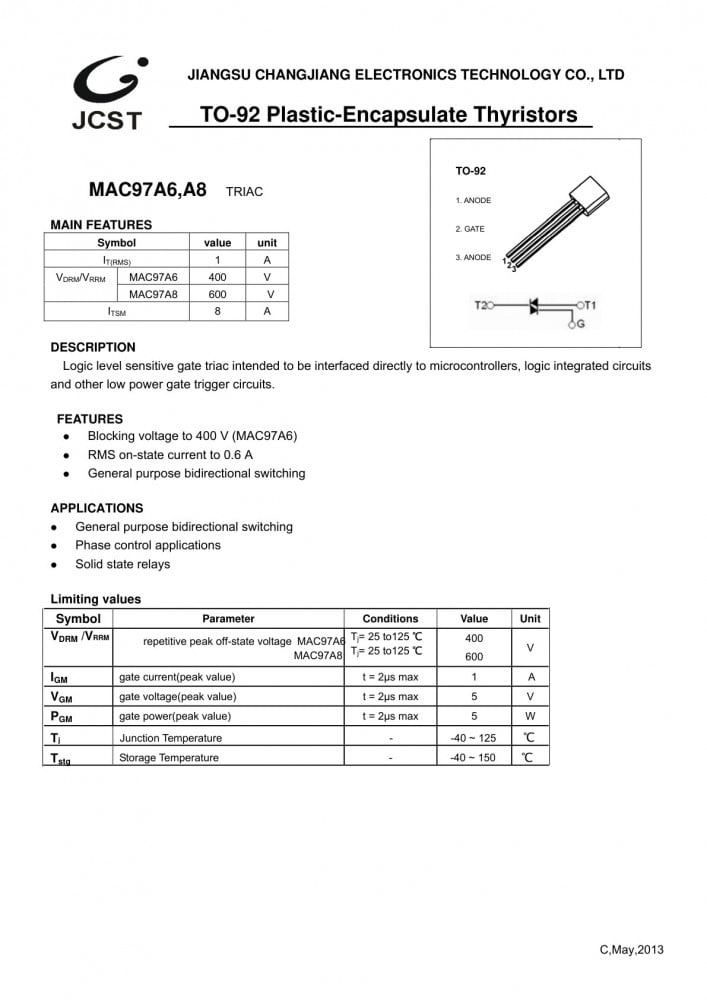 MAC97A6 datasheet page 1
