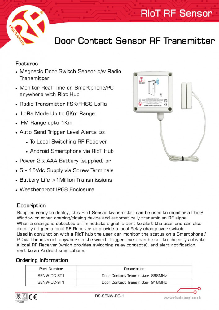 SENW-DC-8T1 product documentation page 1