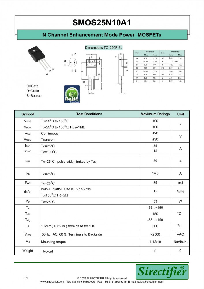SMOS25N10A1 datasheet preview, page 1