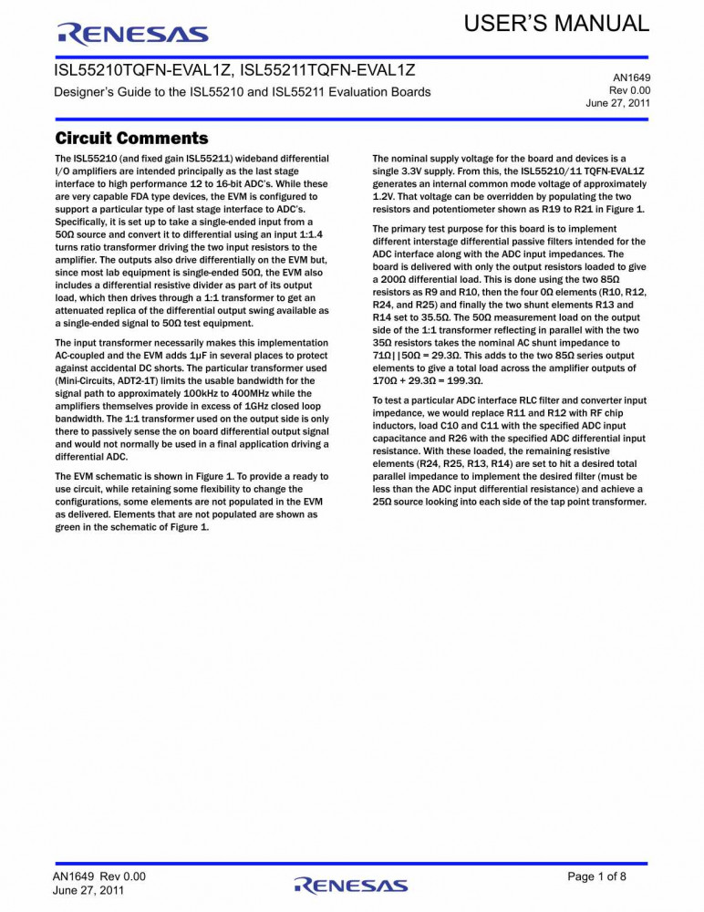 ISL55210 and ISL55211 evaluation board guide page 1