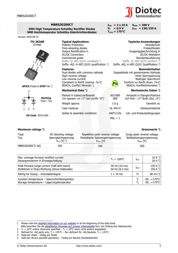 MBRS20200CT datasheet page 1
