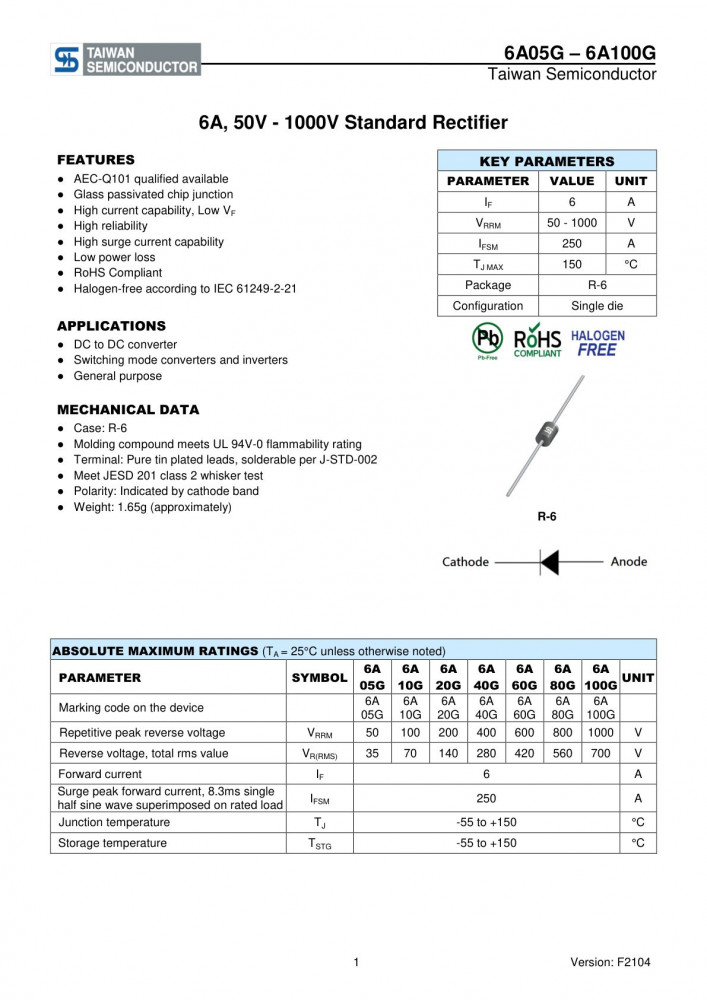 6A40G datasheet page 1