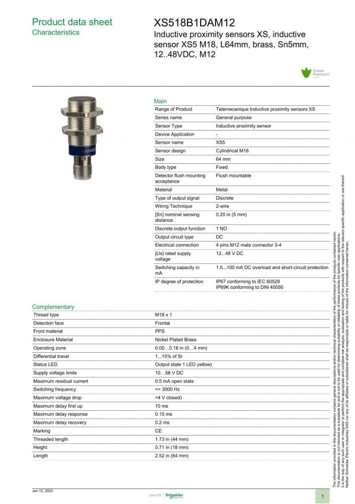 XS518B1DAM12 technical document page 1