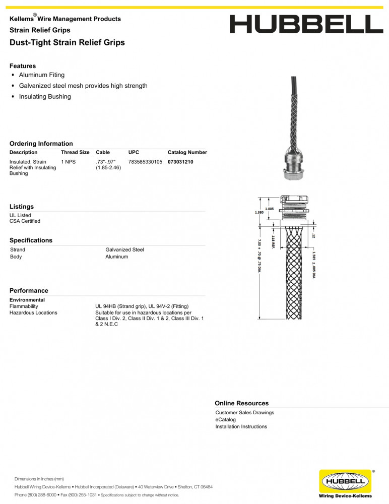 Burndy 073031210 product document image