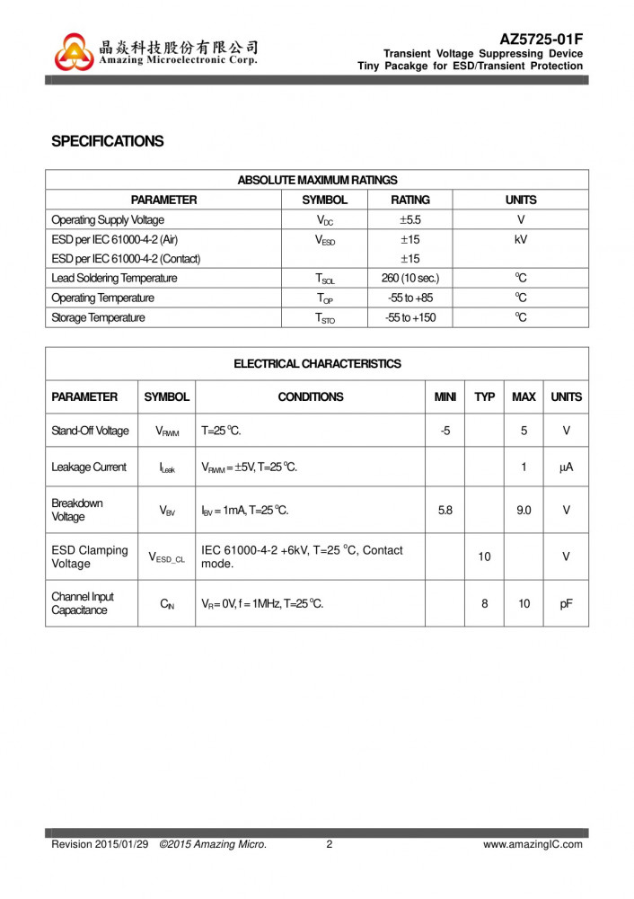 AZ5725-01F datasheet page 2