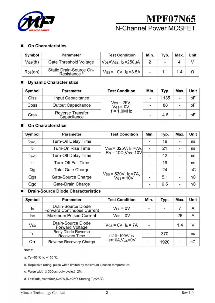 MPF07N65 datasheet page 2