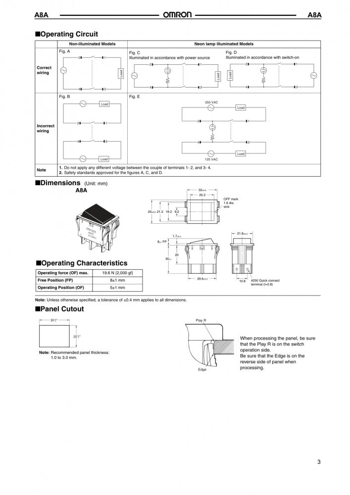 OMRON A8A technical document page 3