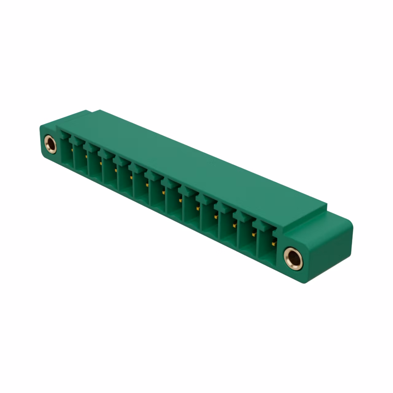 3.50mm Pitch Eurostyle Right-Angle PCB Header, with Threaded Retention Inserts, Green Housing, Gold (Au) Plated, 13 Circuits for sale