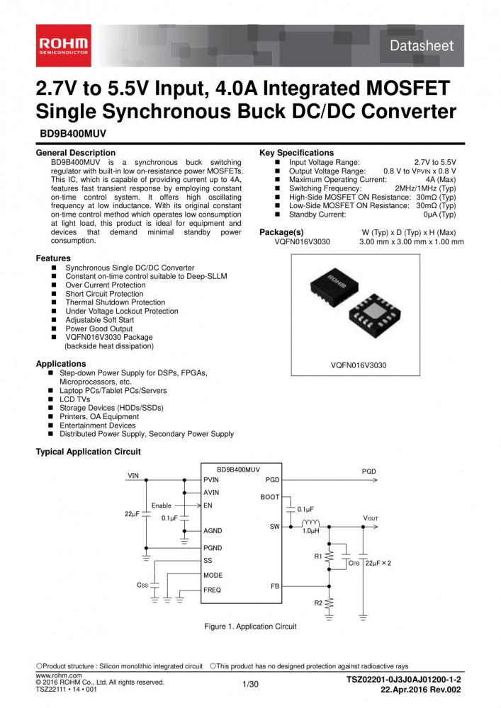 BD9B400MUV-E2 datasheet page 1