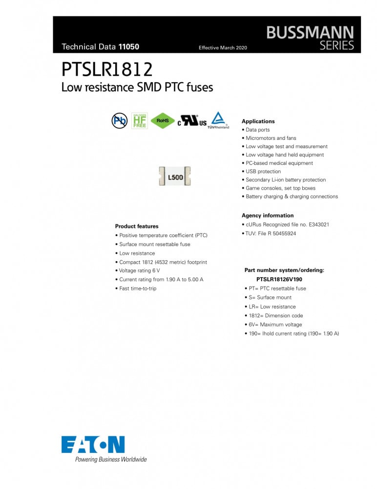 PTSLR1812 datasheet page 1
