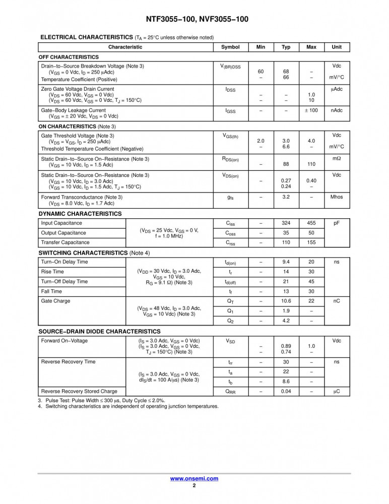 NTF3055-100T1G datasheet page 2