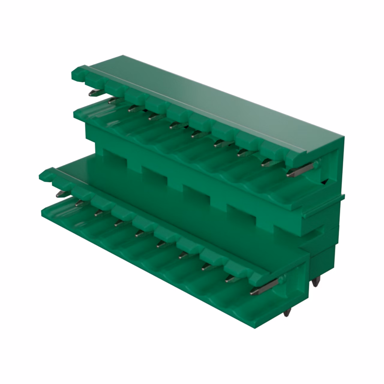 5.00mm Pitch Eurostyle Horizontal Dual Level PCB Header, Open Ends, Green Housing, 20 Circuits for sale