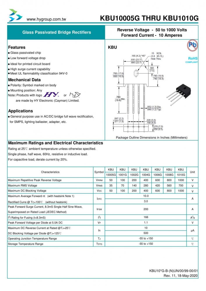 HY KBU series datasheet page 1
