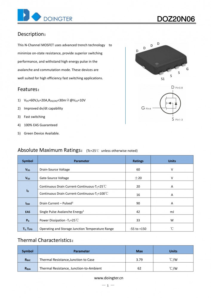 DOZ20N06 datasheet page 1