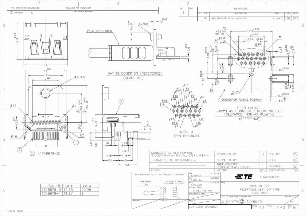 TE Connectivity 1746679-1 technical drawing page 1