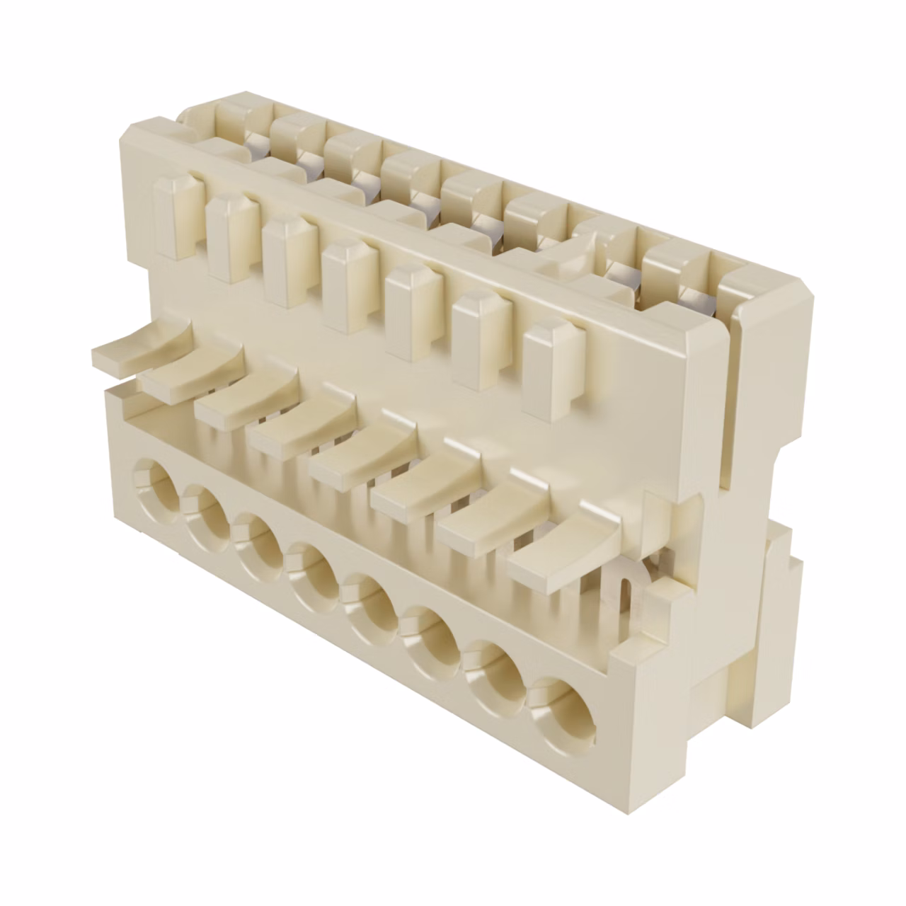 Appli-Mate RAST 2.5 Connector, 2.50mm Pitch, Female, 8 Circuits, Positions A and I Removed, Polarizing Rib Between 6/7, Locking Pips, Slotted Endwalls, Tin Plating for sale