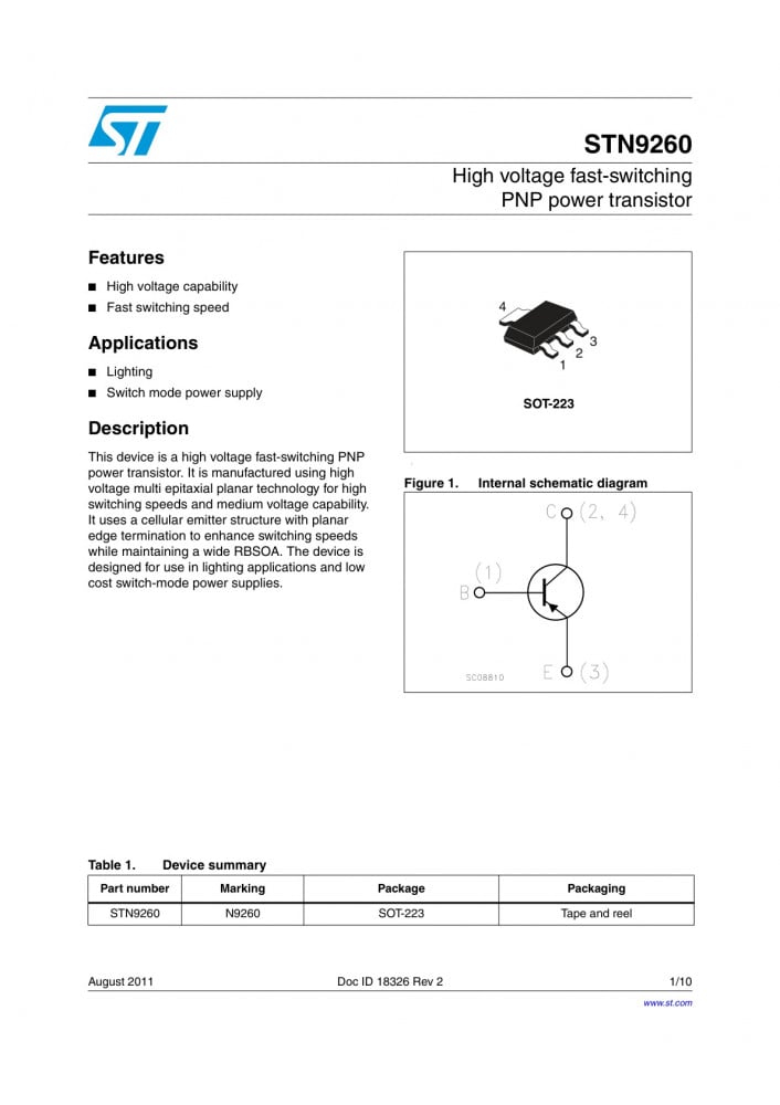 STN9260 datasheet page 1