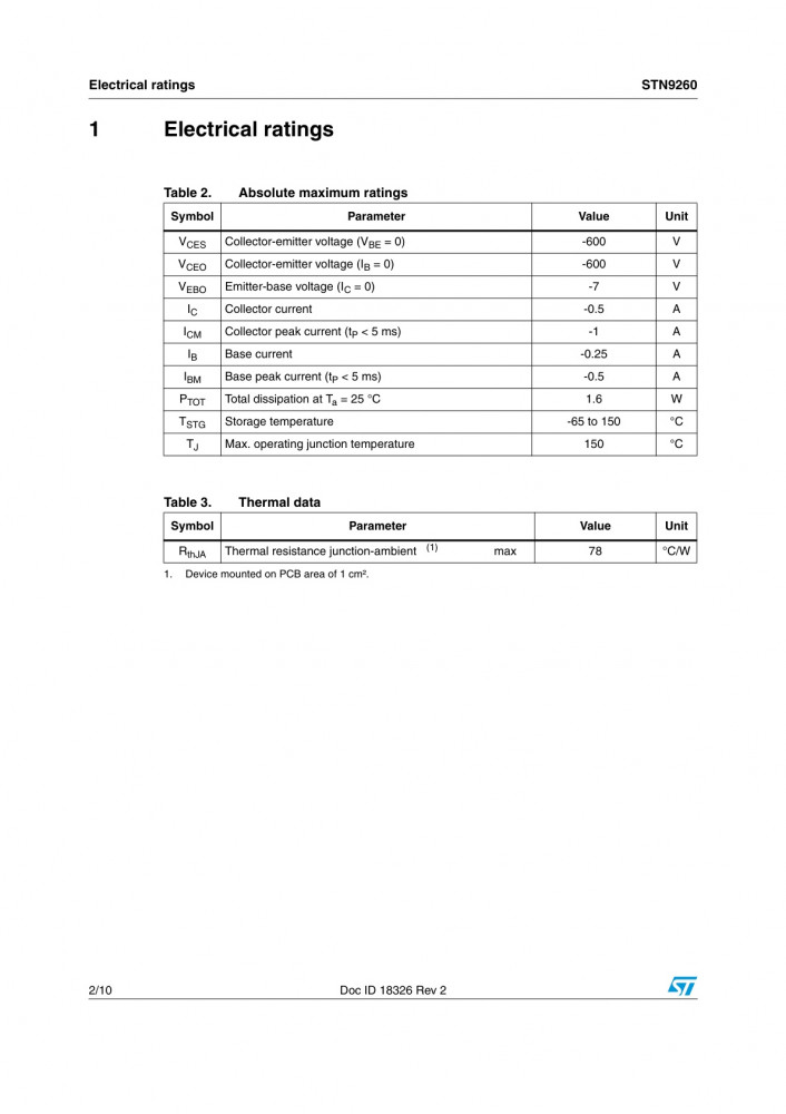 STN9260 datasheet page 2