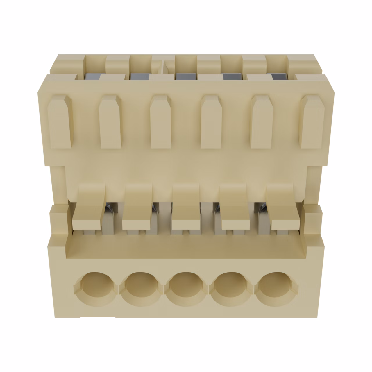 Appli-Mate RAST 2.5 IDT Connector, 2.50mm Pitch, Direct/Indirect, Female, Beaded Terminal, 5 Circuits, All Position Keys, Open Endwalls, Polarizing Rib Between 2/3, Brown Color Stripe for sale