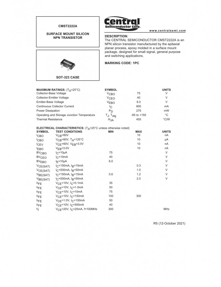 CMST2222A datasheet page 1