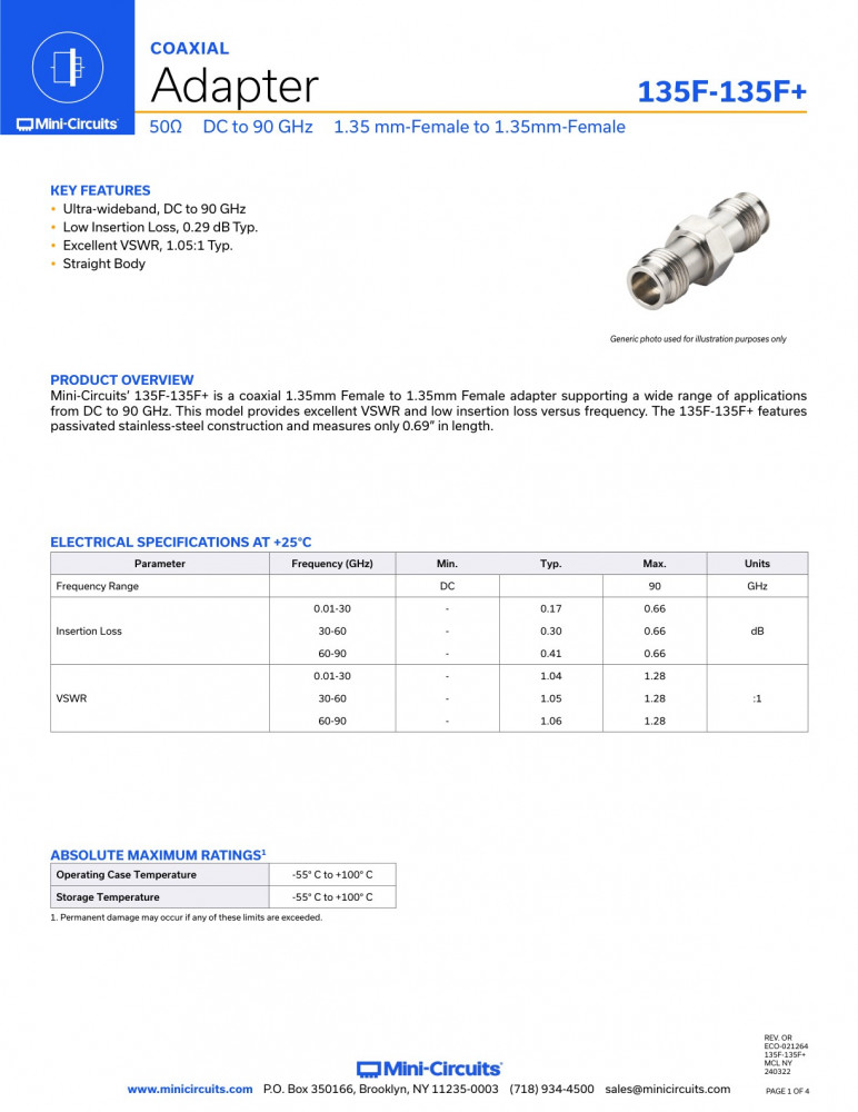 135F-135F+ product document, page 1