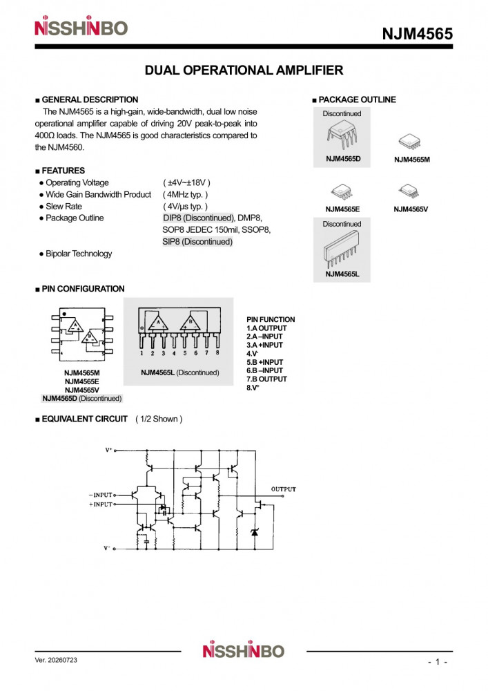NJM4565 technical document page 1