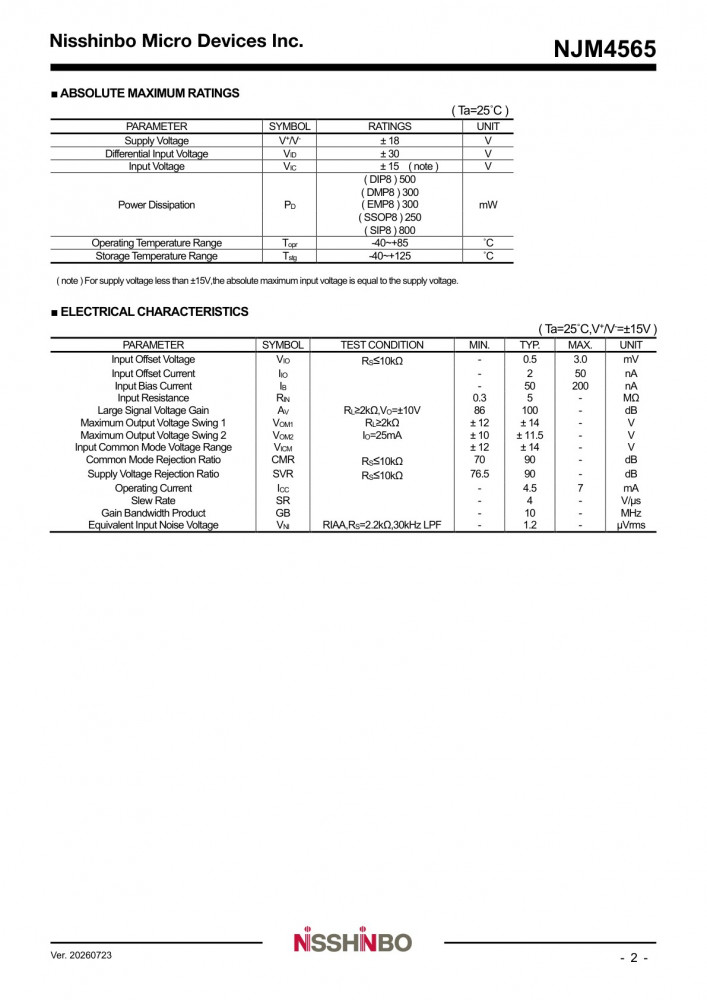NJM4565 technical document page 2