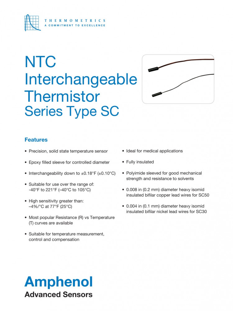 Amphenol Type SC NTC thermistor documentation page 1