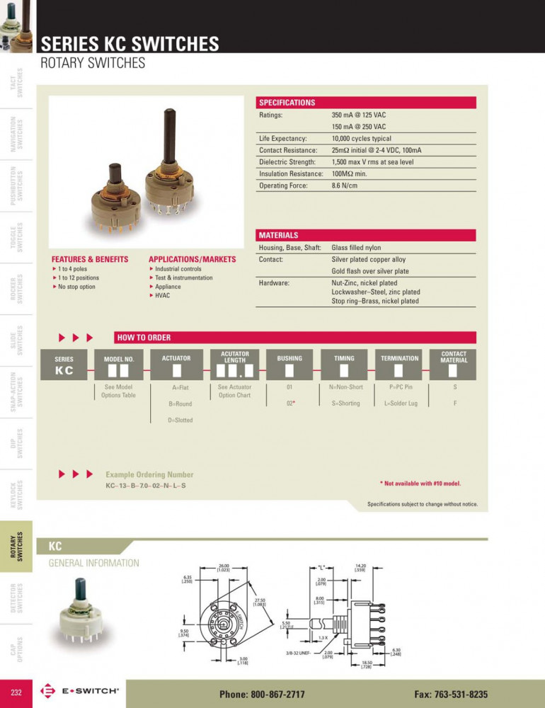 E-Switch KC series datasheet page 1