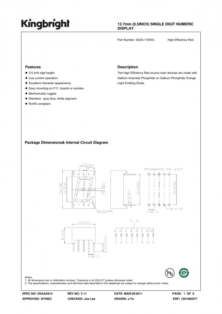 SA05-11EWA datasheet page 1