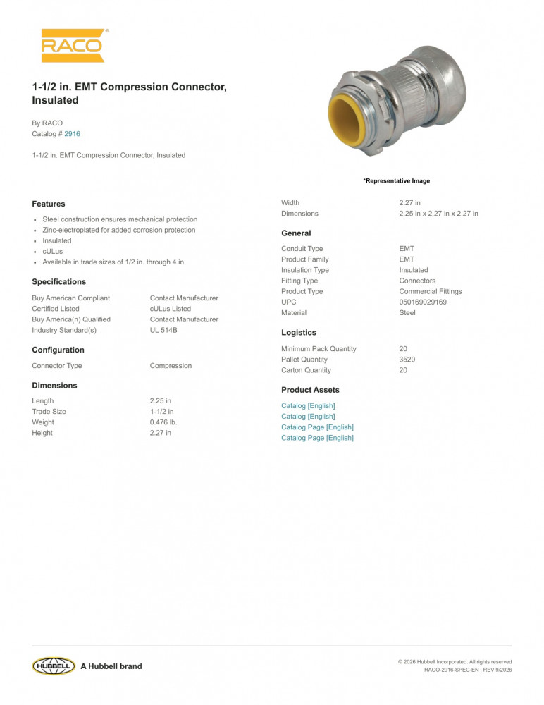 Catalog documentation image for RACO 2916