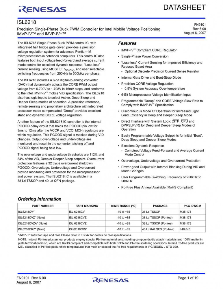 ISL6218 datasheet page 1