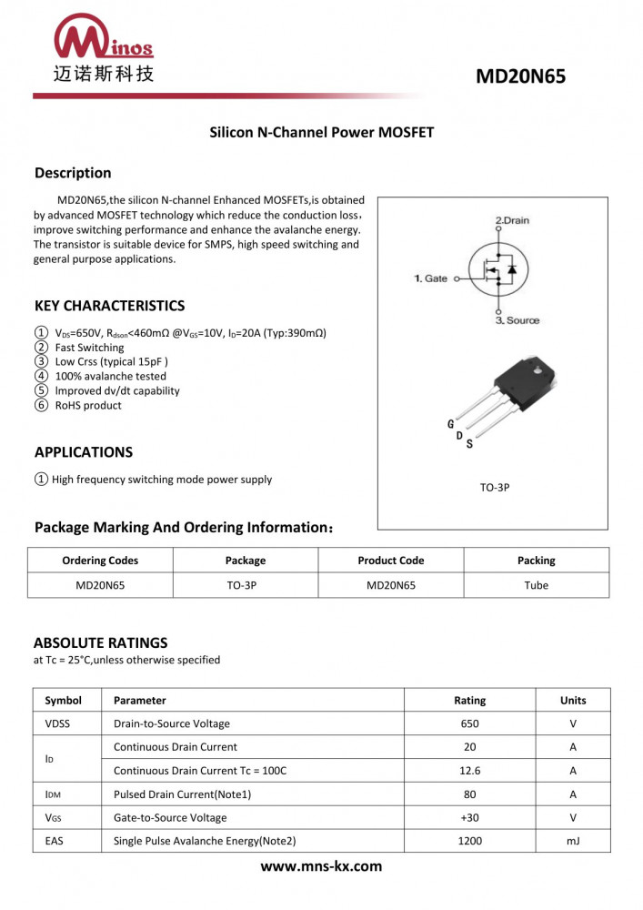 MD20N65 datasheet page 1