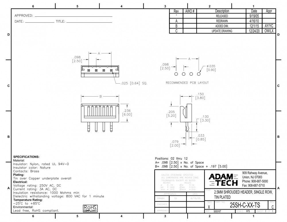 ADAM TECH 25SH-C-05-TS technical drawing