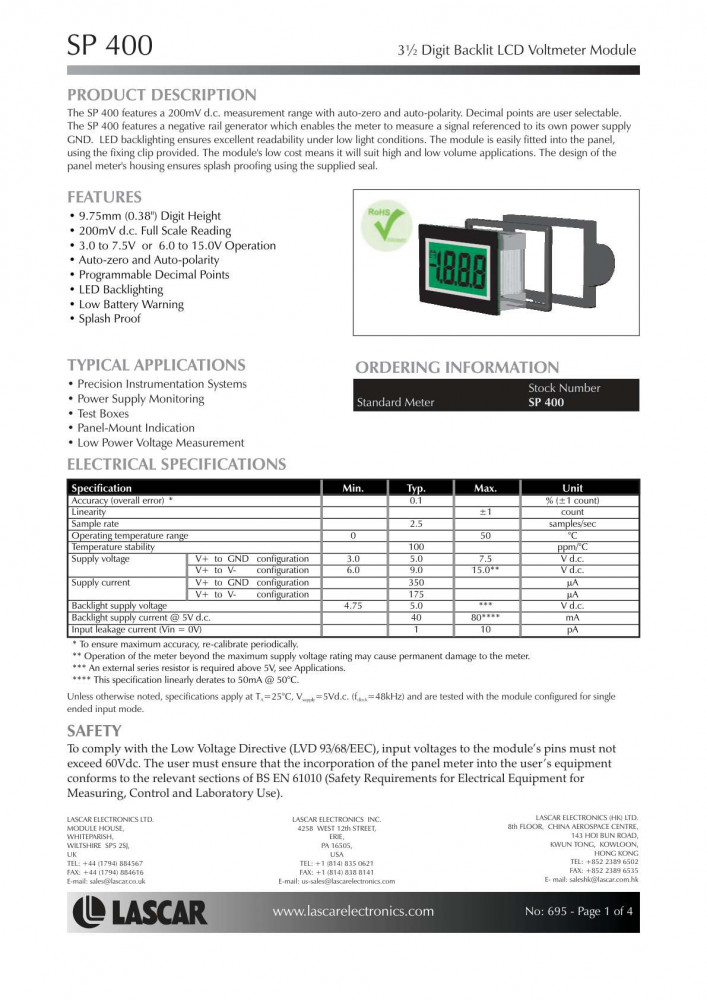 SP 400 technical document page 1