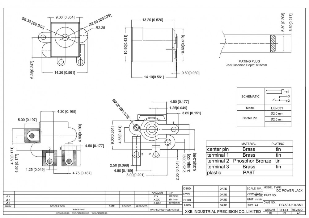 XKB DC-531-2.0-SMT technical drawing page 1