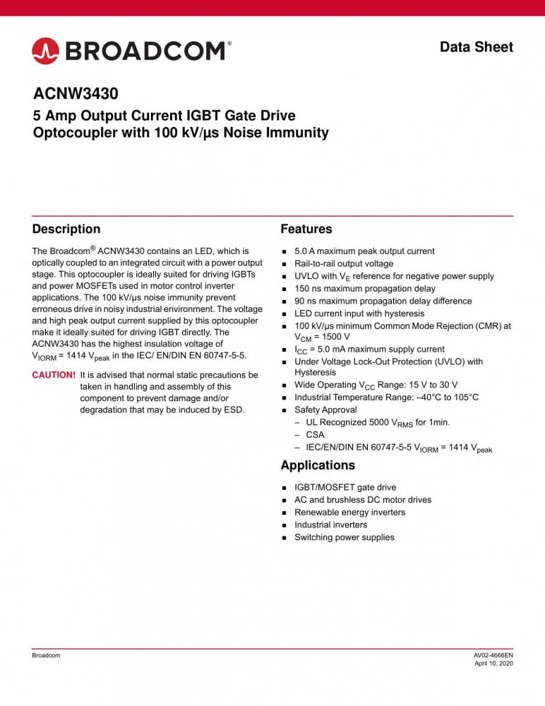 ACNW3430 datasheet page 1