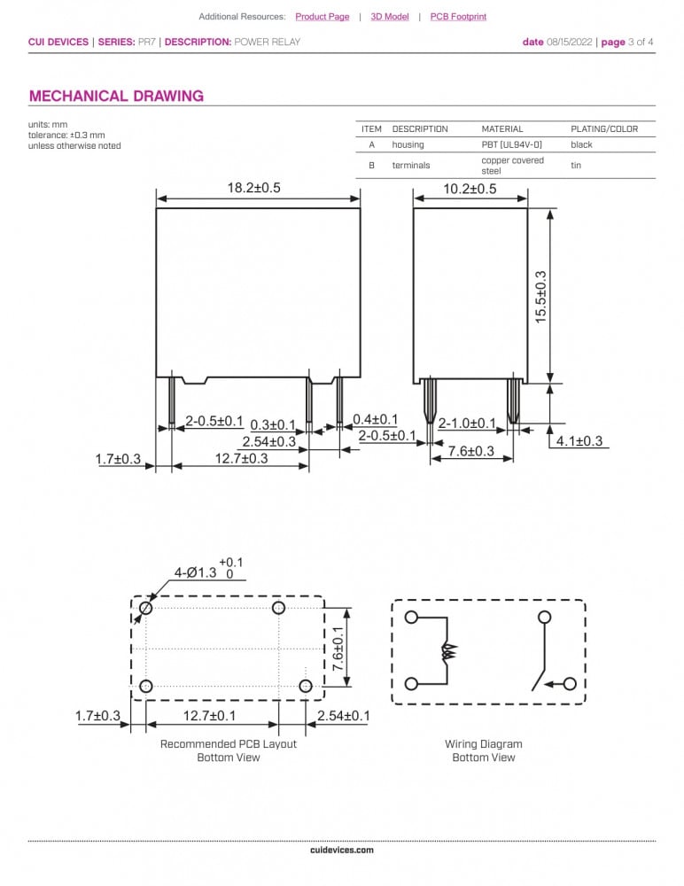 CUI PR7 datasheet page 3