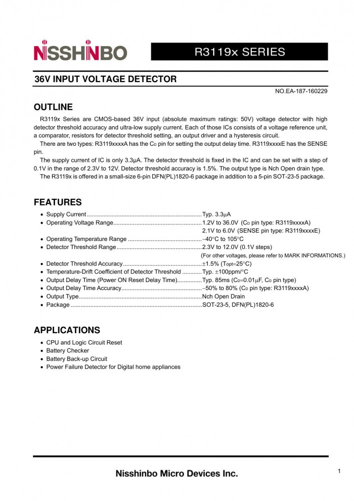 R3119x datasheet page 1