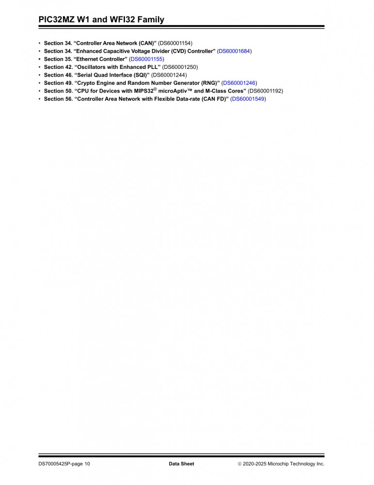 PIC32MZ W1 datasheet page 10