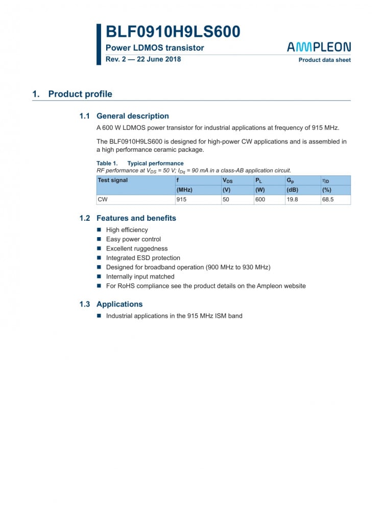 BLF0910H9LS600J datasheet page 1