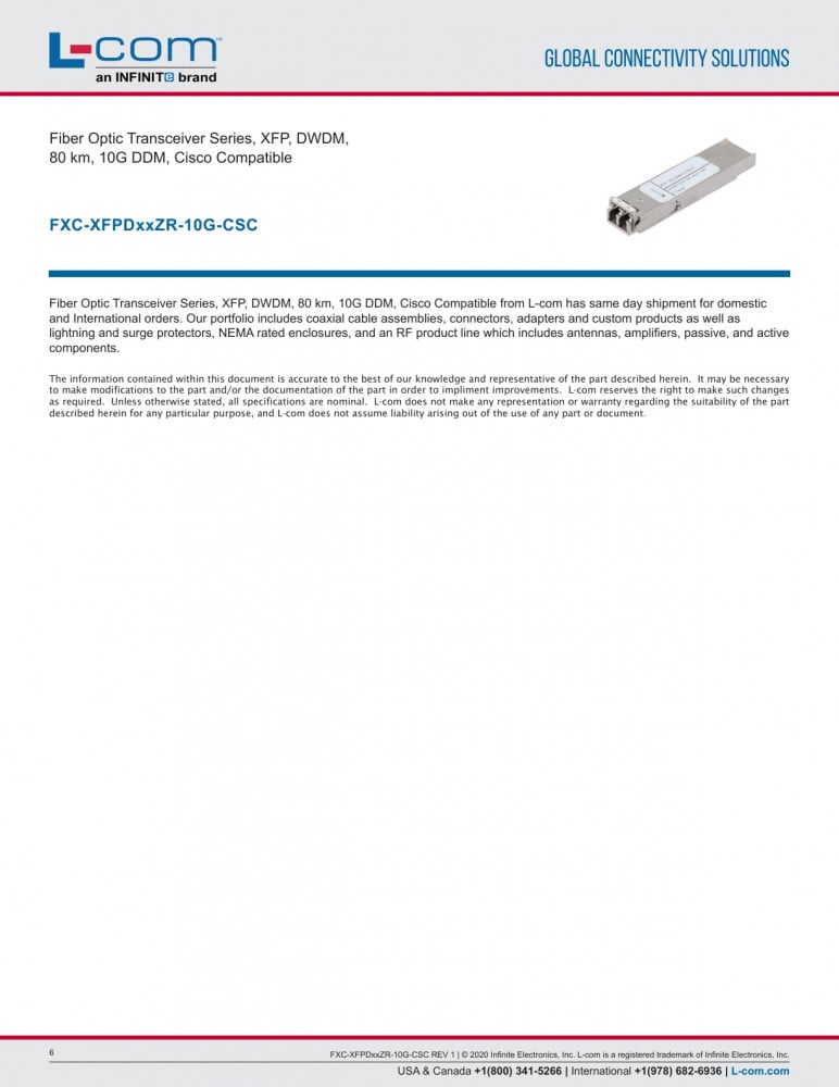 FXC-XFPD56ZR-10G-CSC datasheet page 6